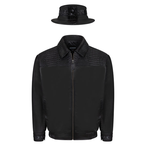 Bomber leather jacket with alligator trimming #2087 – Jakewood