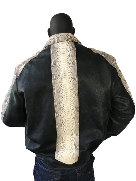 Distressed Leather Bomber Jacket With Python Trimming Style #2095 ...