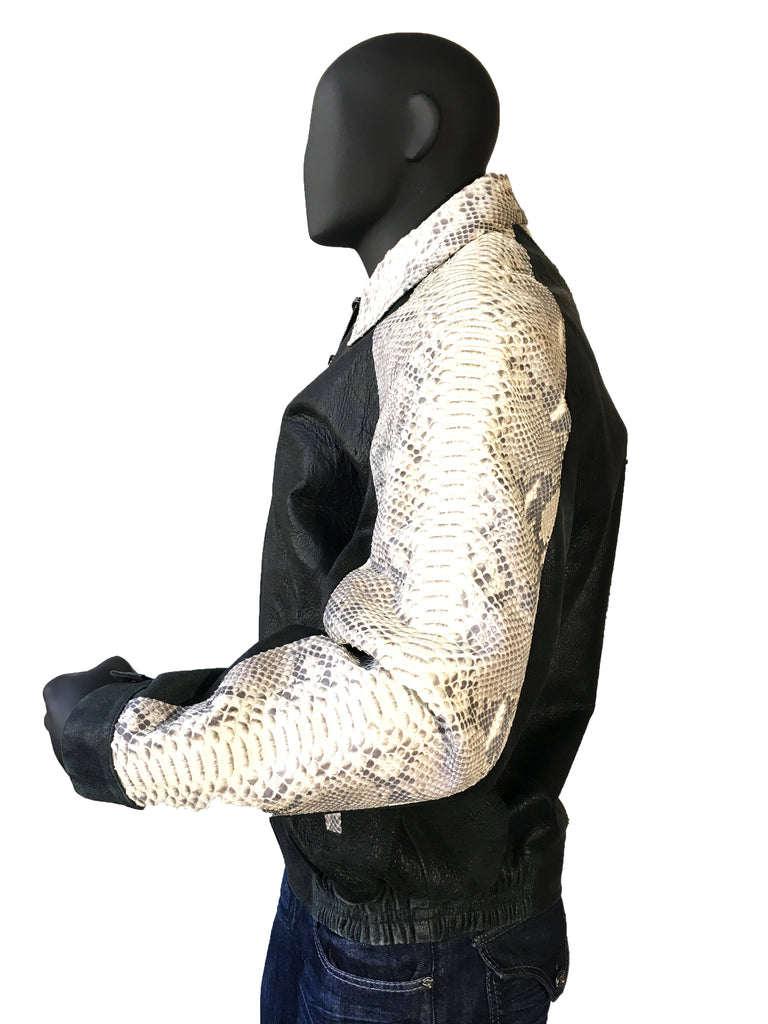 Distressed Leather Bomber Jacket With Python Trimming Style #2095 ...