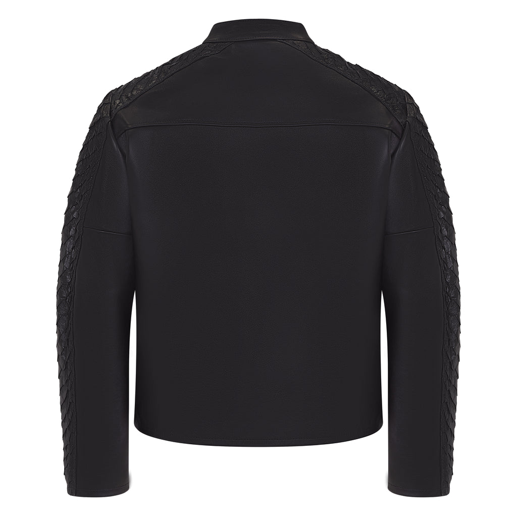 Men's Open Bottom Leather Jacket With Arapaima Skin Style #2032 – Jakewood