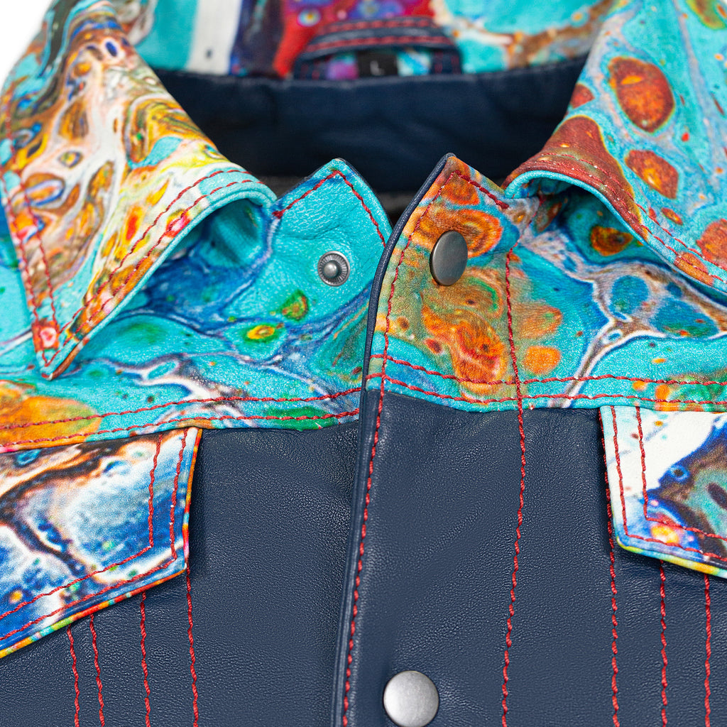 Jean style digital print leather jacket #3670 – Jakewood
