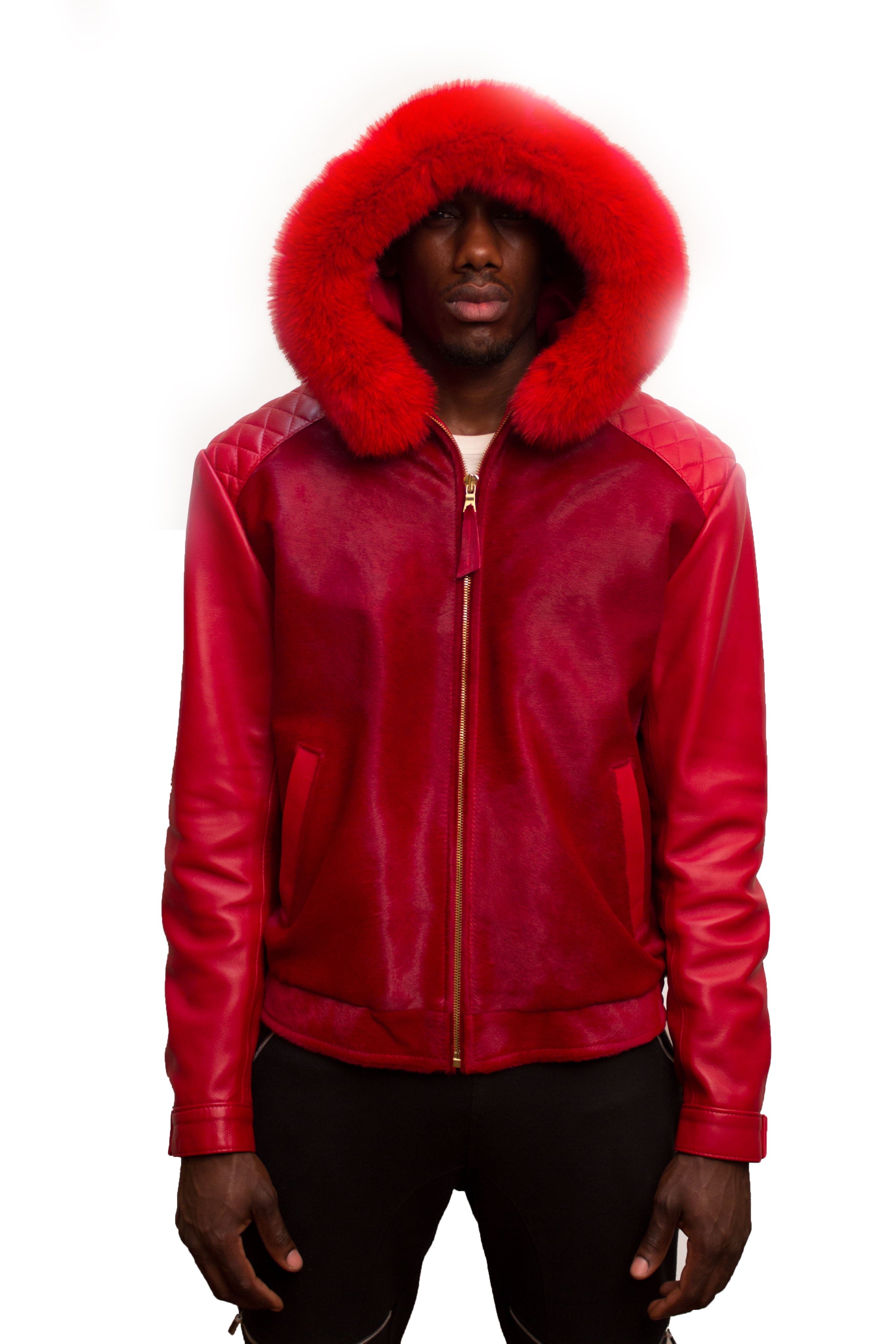 Pony and Lambskin Leather Jacket with Fox Fur Style #2056 – Jakewood